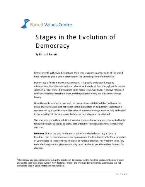 Stages in the Evolution of Democracy - Barrett Values Centre