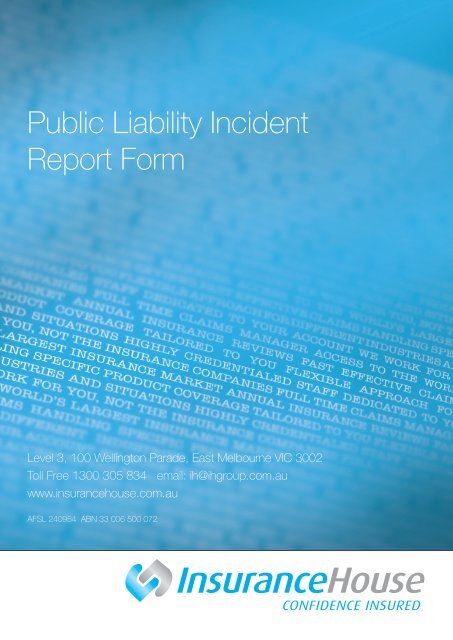 Public Liability Incident Report Form - Insurance House