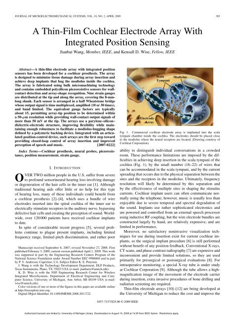 A Thin-Film Cochlear Electrode Array With Integrated Position Sensing
