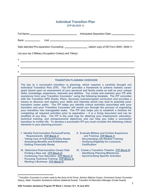 Individual Transition Plan (ITP)