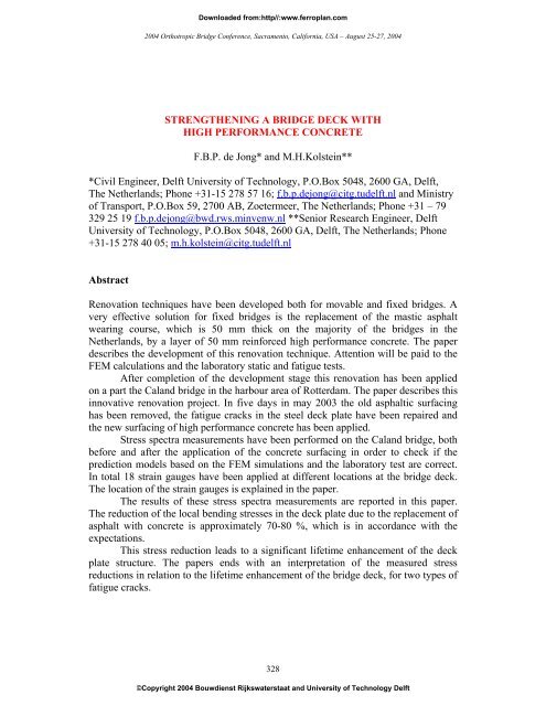 STRENGTHENING A BRIDGE DECK WITH HIGH ... - CONTEC ApS