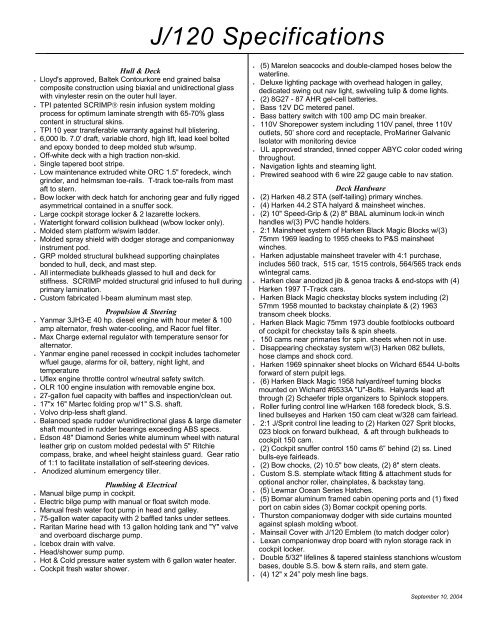 J/120 SPECIFICATIONS - J/Boats