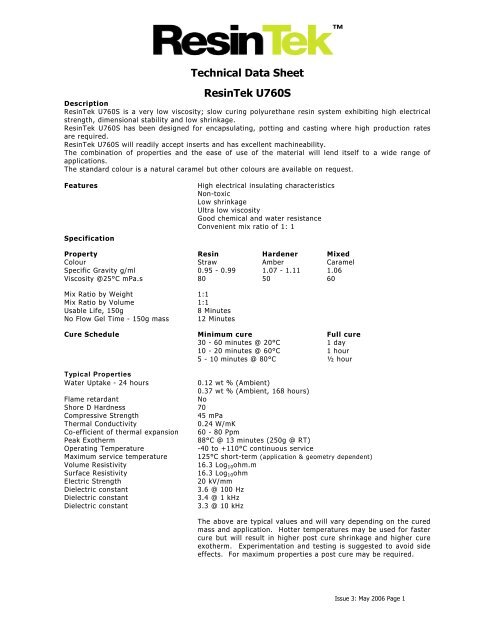 Technical Data Sheet ResinTek U760S - Resin Technical Systems