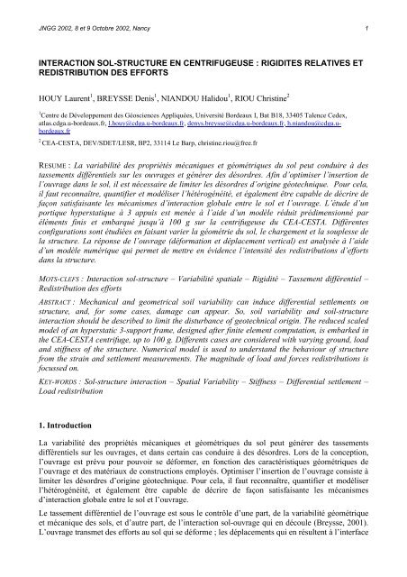 Interaction sol-structure en centrifugeuse - CFMR