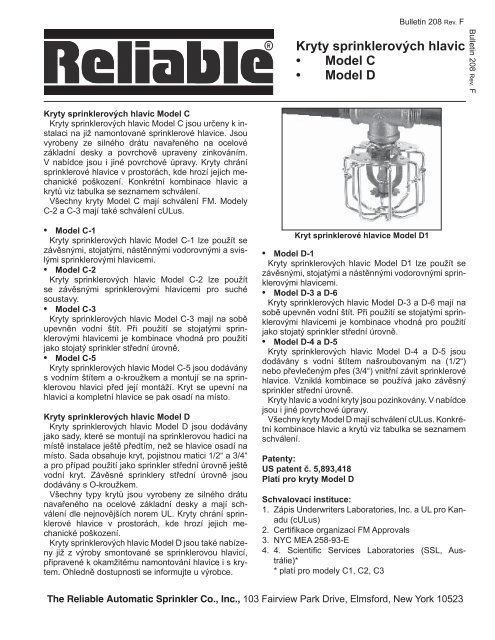 Kryty sprinklerových hlavic • Model C • Model D - Reliable Automatic ...