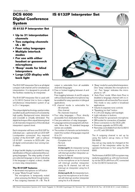 DCS 6000 Digital Conference System IS 6132P Interpreter Set