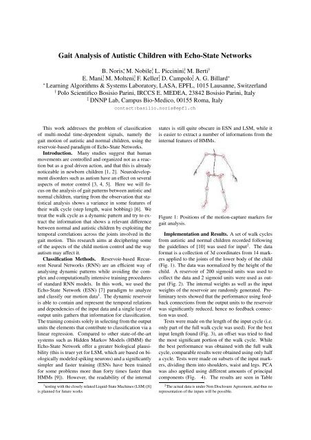 Gait Analysis of Autistic Children with Echo State ... - LASA - EPFL