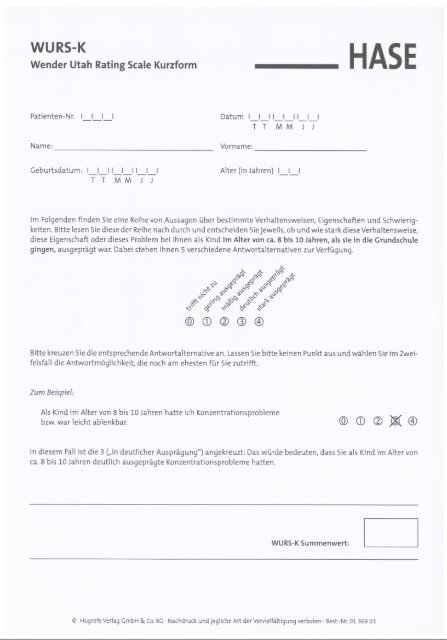 Wender-Utah-Rating-Scale Kurzform (WURS-K) - Zentrales ADHS ...