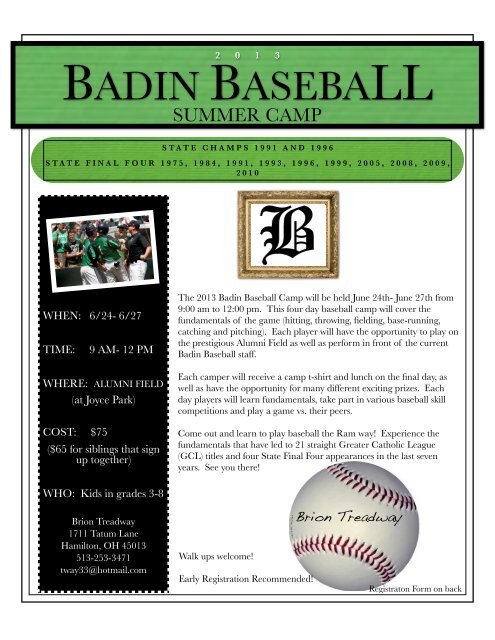 Badin Baseball Summer Camp - Stephen T. Badin High School