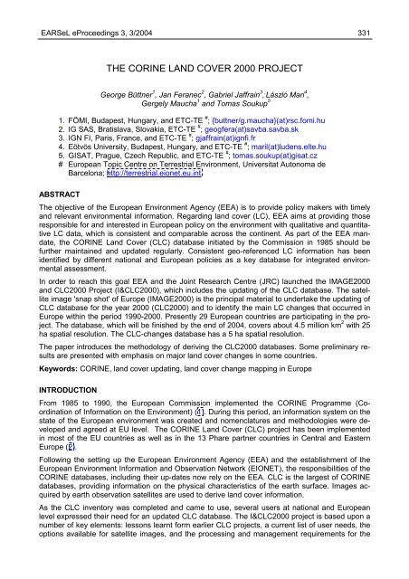 THE CORINE LAND COVER 2000 PROJECT - EARSeL eProceedings