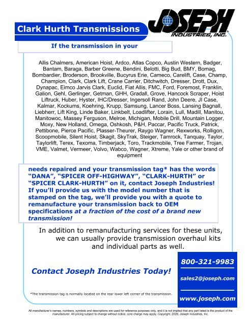 Clark Hurth Flyer.pub - Joseph Industries, Inc.