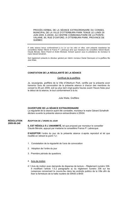 procÃ¨s-verbal de la sÃ©ance extraordinaire du conseil municipal de ...