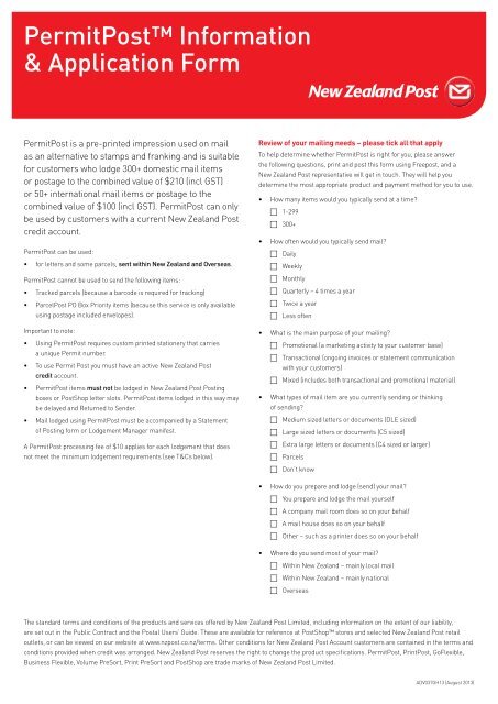 Permit Post Information & Application Form - New Zealand Post