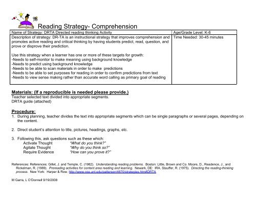 Reading Strategy- Comprehension