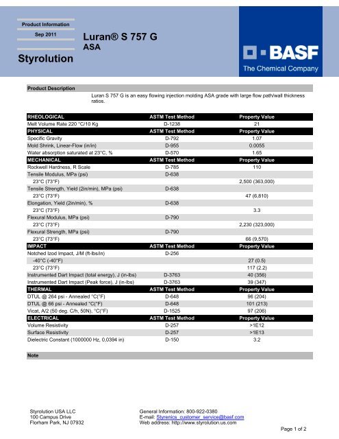 Styrolution LuranÂ® S 757 G ASA - Promaplast