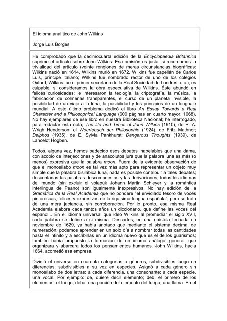 El idioma analÃ­tico de John Wilkins Jorge Luis Borges He ...