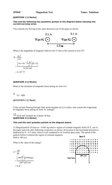 SPH4U Magnetism Test Name: Solutions - The Burns Home Page