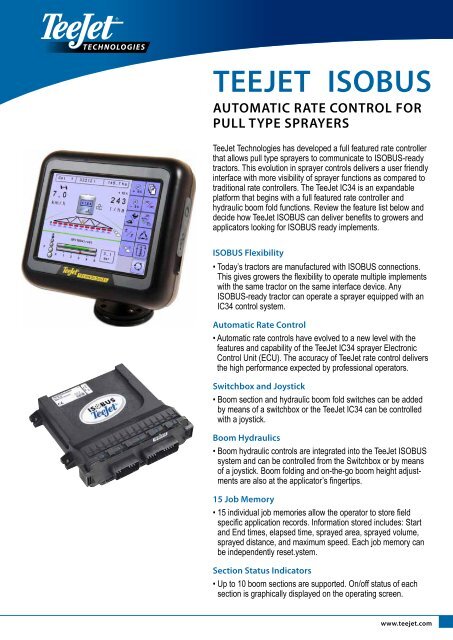 teejet isobus AutomAtic RAte contRol foR Pull tyPe sPRAyeRs