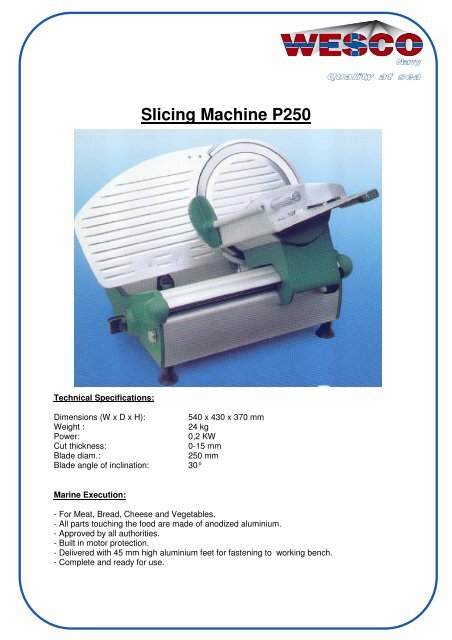 Slicing Machine P250 - WESCO-Navy
