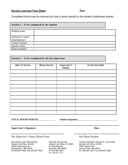 Time Sheet/Performance Evaluation - Montgomery College