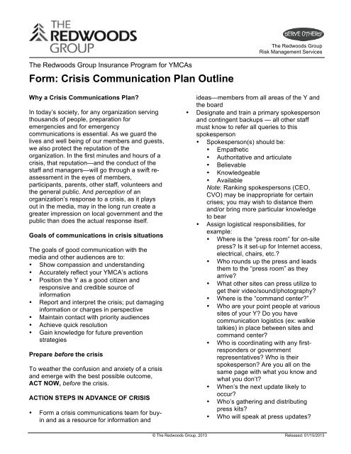 Form: Crisis Communication Plan Outline - The Redwoods Group