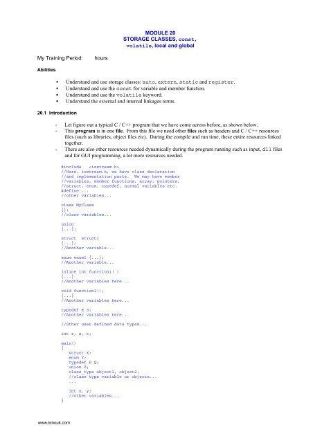 C Storage Classes Volatile Auto Const Static Tenouk C And C