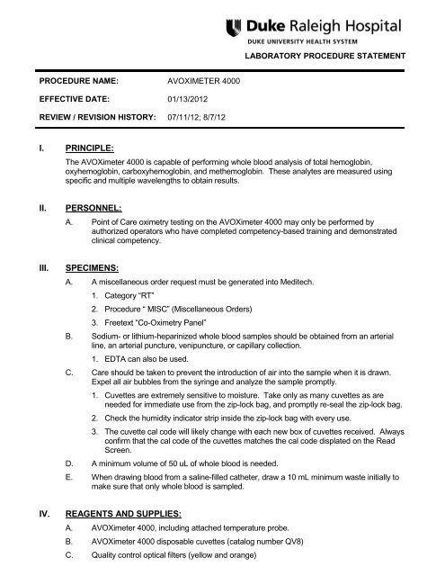 Avoximeter - Point of Care Testing