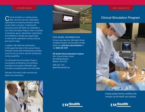 Clinical Simulation Program Brochure (pdf) - University of Wisconsin ...