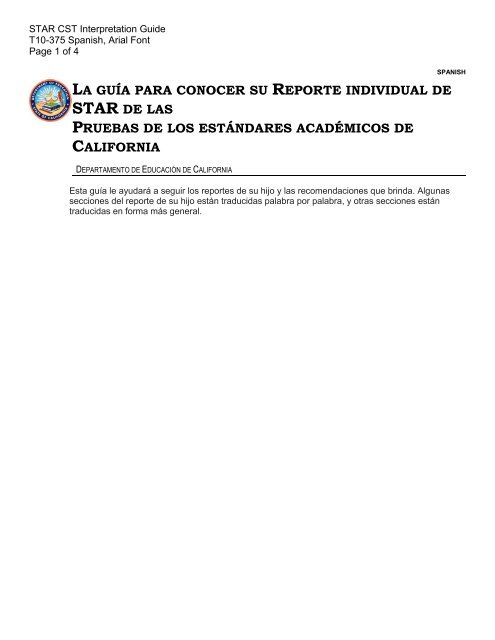 Guide to STAR Student Report for the CST (Spanish ...