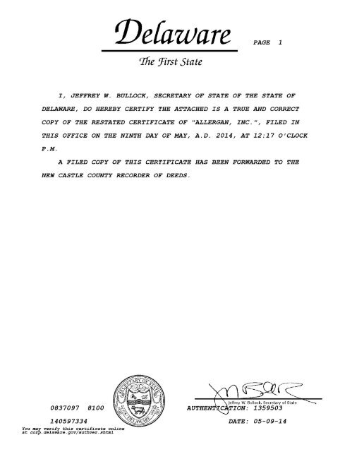 Certificate Of Incorporation PDF Allergan Certificate Of Incorporation PDF Allergan