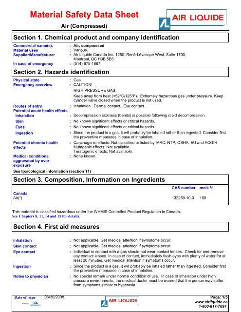MSDS - Compressed Air - Robarts Imaging