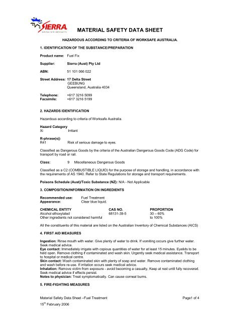 MSDS Fuel Fix - Sierra