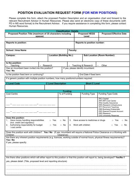 position evaluation request form (for new positions) - Human ...