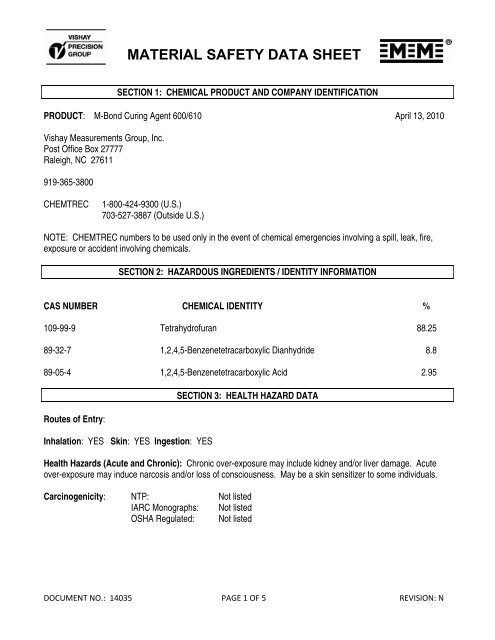 M-Bond Curing Agent 600/610 - Vishay Precision Group
