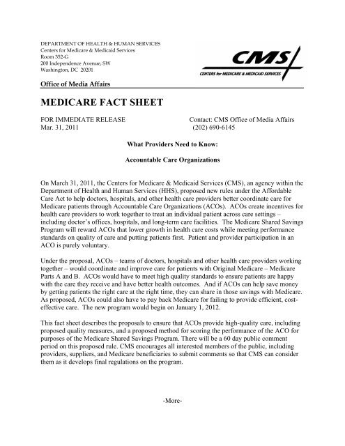 CMS ACO Fact Sheet for Providers