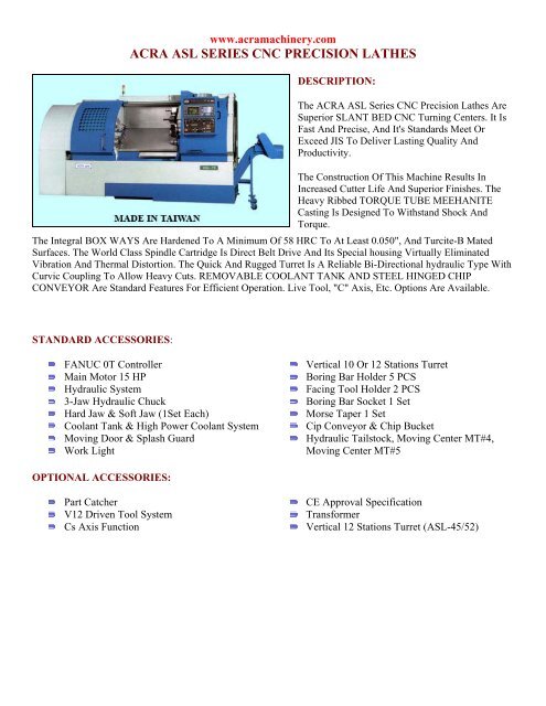 Brochure - acra machinery inc.