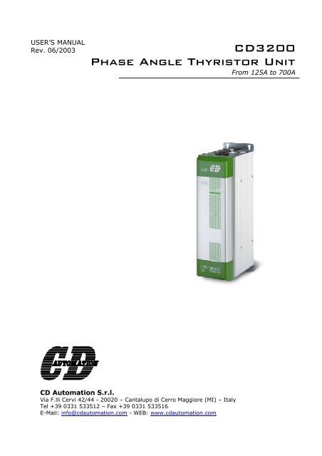 CD3200 Phase Angle Thyristor Unit - CasCade Automation Systems ...