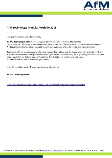Product Portfolio AfM Technology - AfM Technology GmbH