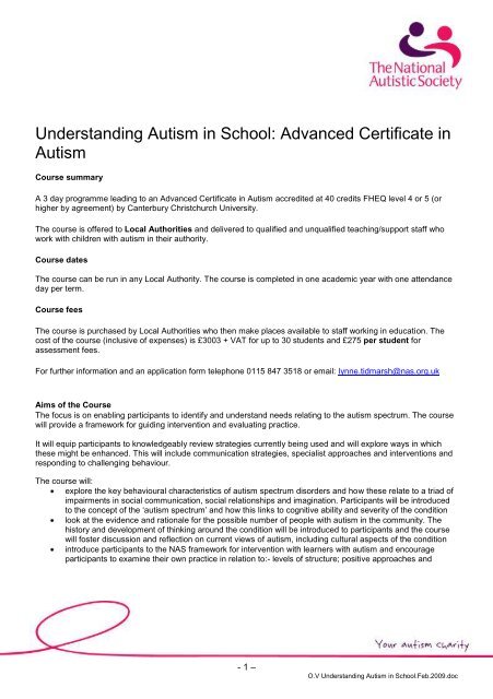 Understanding Autism in School: Advanced Certificate in Autism