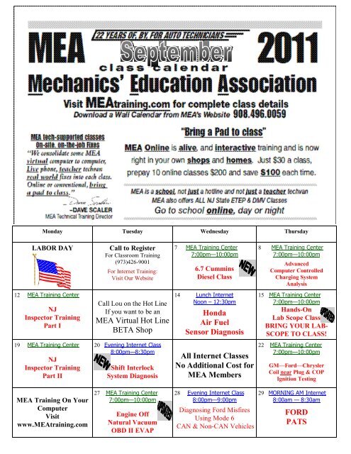 Sept 11 Cal - MEA Automotive Training Center