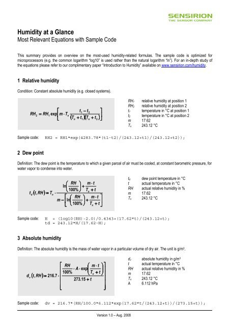 Humidity at a Glance - Sensirion