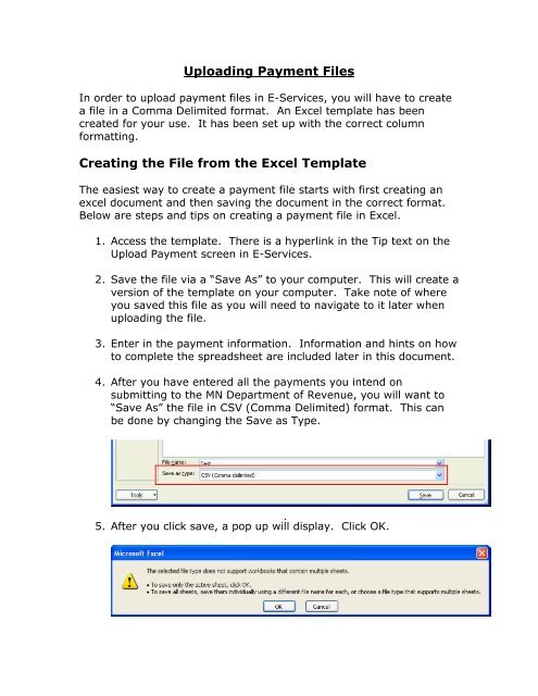 Uploading Payment Files Creating the File from the Excel Template Uploading Payment Files Creating the File from the Excel Template