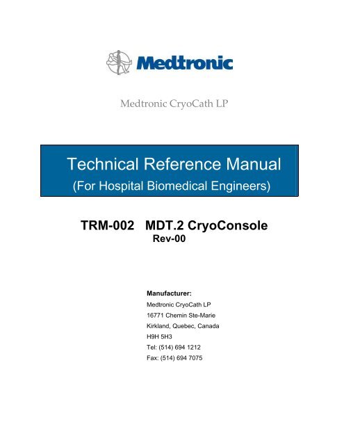 Technical Reference Manual - Medtronic CryoCath LP