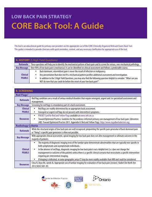 CORE Back Tool: A Guide - Centre for Effective Practice