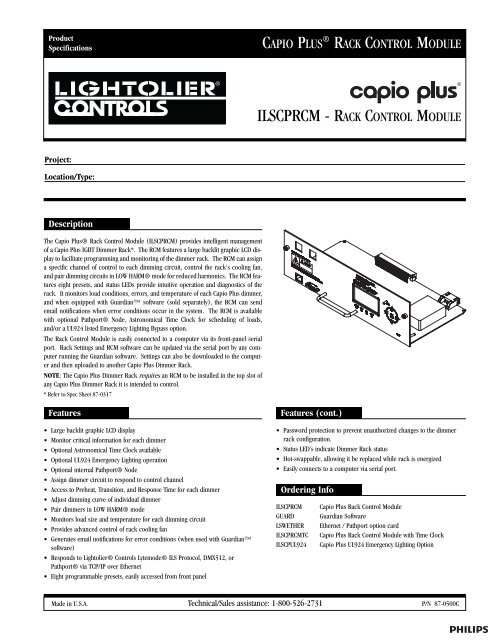 ILSCPRCM - RACK CONTROL MODULE - Philips Lighting Controls