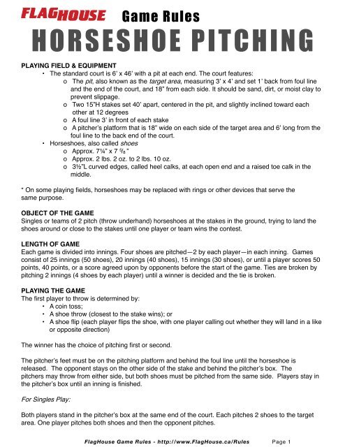 Printable Horseshoe Rules And Regulations