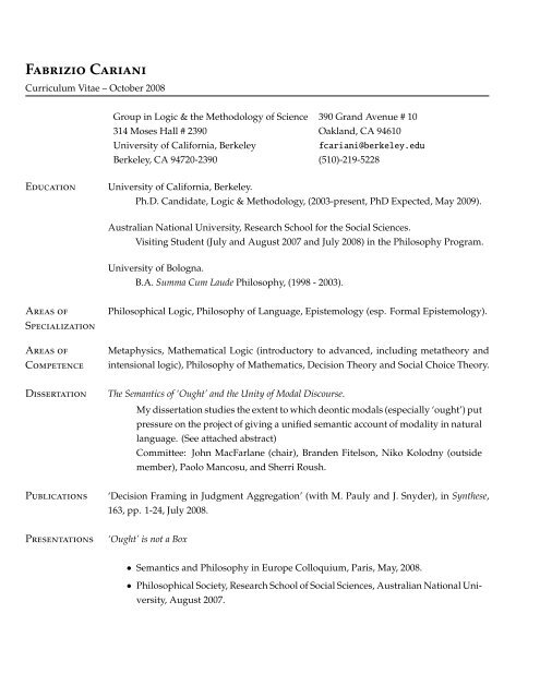 Curriculum Vitae - bSpace - University of California, Berkeley
