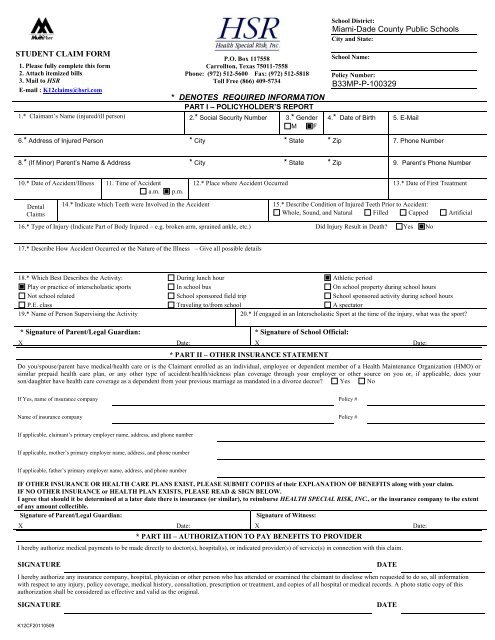 Claim Form - Risk Management - Miami-Dade County Public Schools