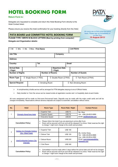 HOTEL BOOKING FORM