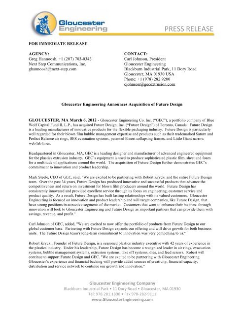 Read the release - Gloucester Engineering